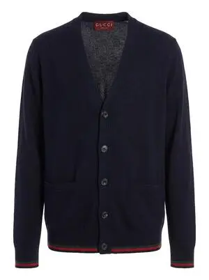 Gucci Extra Fine Knit V-neck Cardigan - Navy Blue
