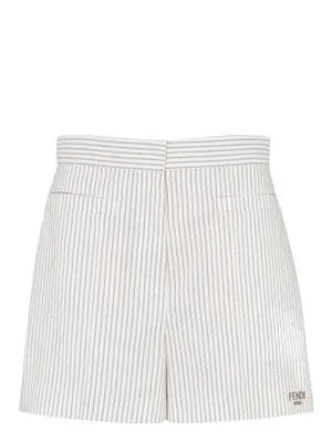 Fendi Logo Embroidered Striped Shorts - White