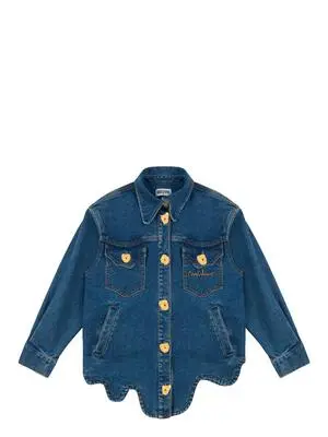 Moschino Embroidered Asymmetric Hem Denim Jacket - Blue