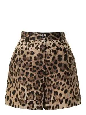 Dolce & Gabbana Leopard Printed Poplin Shorts - Multicolor