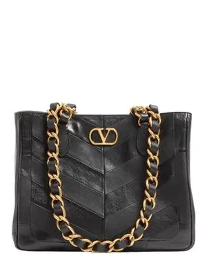 Valentino Garavani Patchwork Vlogo Signature Tote Bag With Chain Strap - Black