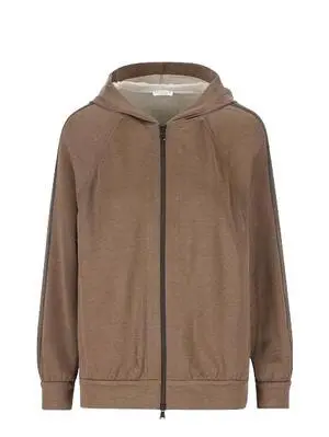 Brunello Cucinelli Brunello Cucinelli Trim Embellished Zipped Hoodie Brown