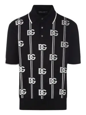 Dolce & Gabbana Logo-print Knitted Polo Shirt - Black