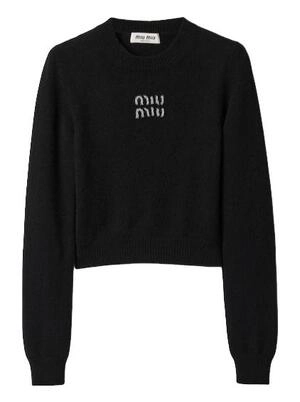 MIU MIU Miu Miu Cropped Logo Embellished Knitted Jumper