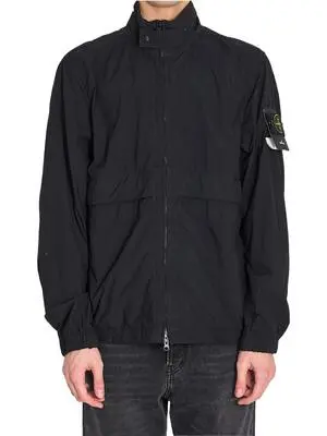 Stone Island Frosted Nylon Stand Collar Jacket - Black