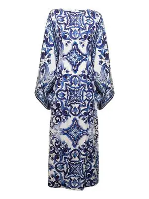 Dolce & Gabbana Majolica Print Silk Maxi Dress - Blue