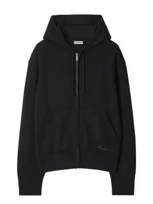 Burberry Zip-up Drawstring Hoodie With Embroidered Logo - Black