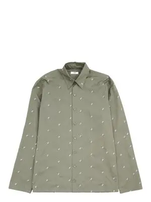 RIER Embroidered Shirt - Gray Olive Green