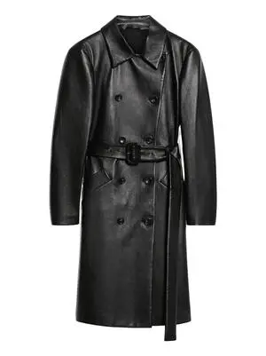 Sportmax Belted Leather Trench Coat - Black