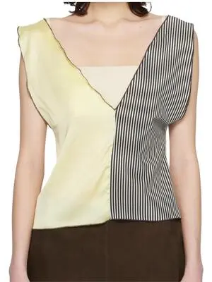 BASERANGE Striped And Solid V-neck Top - Multi-color