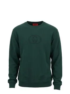 Gucci Embossed Interlocking G Logo Crewneck Sweatshirt - Dark Green