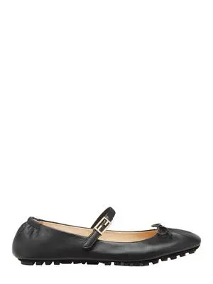 Fendi Leather Ballet Flats With Ff Motif Strap - Black
