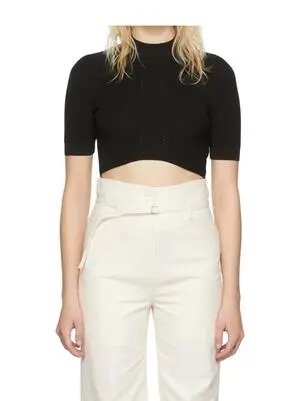 SYSTEM V-neck T-shirt With Cutout Shoulder - Black