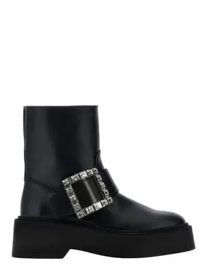 ROGER VIVIER Buckle Detailed Round Toe Boots - Nero