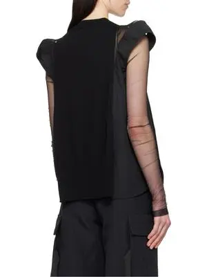 SACAI Sacai Paneled Cotton Top With Tulle Sleeves