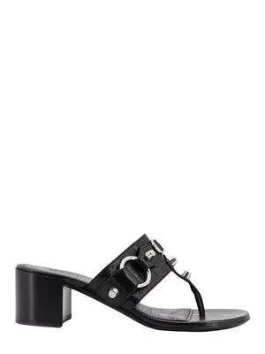 Balenciaga 50mm Studded Buckle Leather Heeled Sandals - Black
