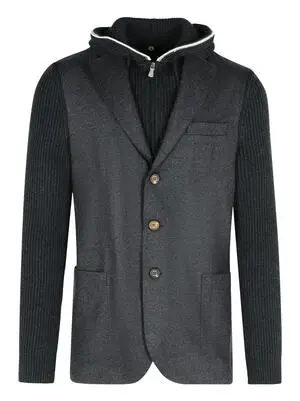 Eleventy Wool Blend Blazer With Removable Hoodie - Grey