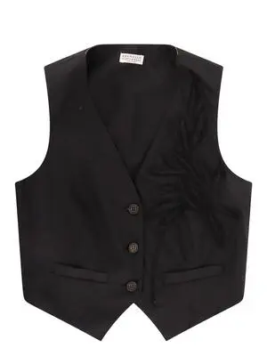 BRUNELLO CUCINELLI Brunello Cucinelli Black Herbarium Appliqué V-Neck Waistcoat