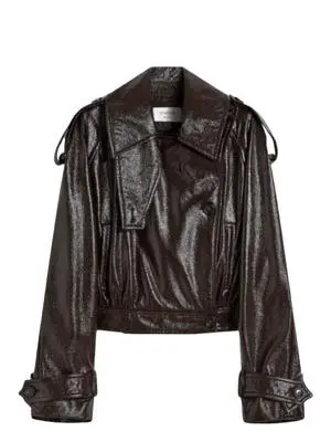 Sportmax Beta Patent Leather-effect Button-up Jacket - Brown