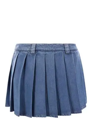 MIU MIU Miu Miu Low-Rise Pleated Denim Skirt