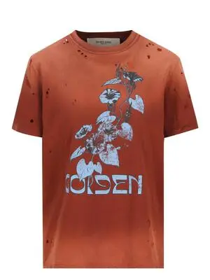 GOLDEN GOOSE Floral Print Distressed T-shirt - Red