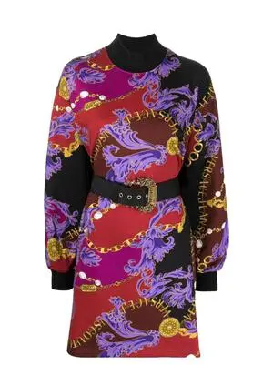 Versace Chain Print Mock Neck Mini Dress - Multicolor