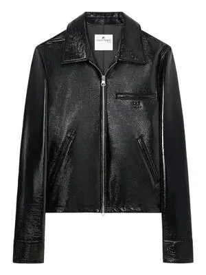 COURREGES Vinyl Zip-up Jacket With Embossed Logo - Black