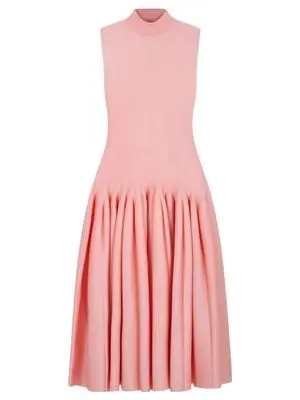 Alaïa Sleeveless Round Neck Dress With Pleated Details - Pink