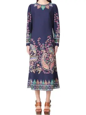 Etro Paisley Print Midi Dress - Blue