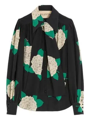 Valentino Garavani Floral Printed Long Sleeve Shirt - Black