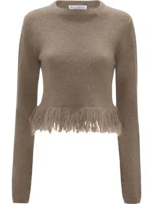 J.W.ANDERSON Jw Anderson Cropped Fringed-hem Knitted Jumper - Gray