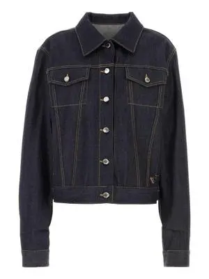 Prada Denim Jacket With Button Detail - Blue