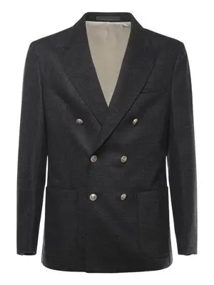 Eleventy Double-breasted Jacket With Lapel Collar - Black