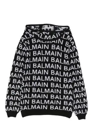 Balmain Logo Intarsia Hooded Jumper - Black