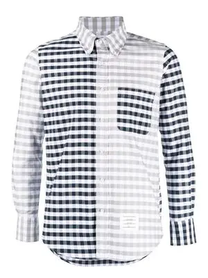 Thom Browne Panelled Gingham Cotton Shirt Medium Grey