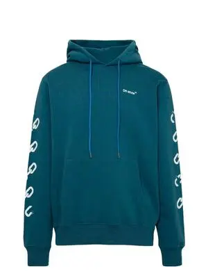 Off-White Logo Print Drawstring Hoodie - Blue