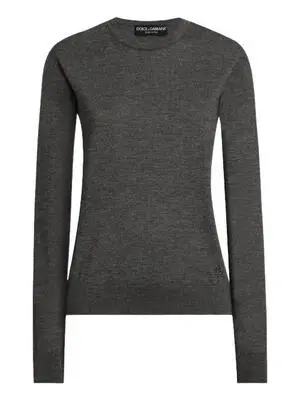 Dolce & Gabbana Logo Embroidered Crew Neck Sweater - Grey