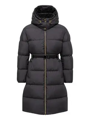 Moncler Briant Hooded Long Down Jacket With Teddy Fleece Collar - Black