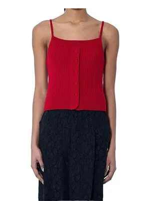Dries Van Noten Ribbed Square Neck Buttoned Tank Top - Red