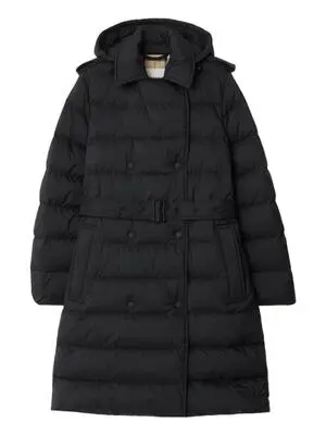 Burberry Burberry Double Breasted Belted Hooded Puffer Coat Black
