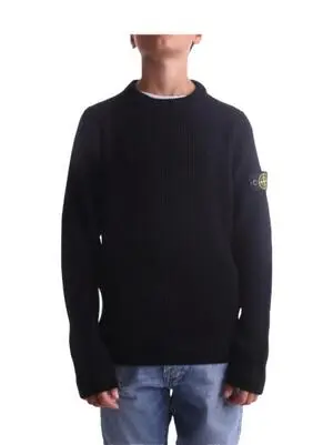 Stone Island Ribbed Knit Long-sleeve Sweater - Black