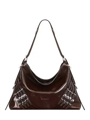 Givenchy Givenchy Voyou Buckle Detailed Medium Shoulder Bag Ebony Palm