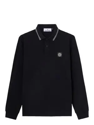 Stone Island Stone Island Logo Patch Long-Sleeved Polo Shirt Blue