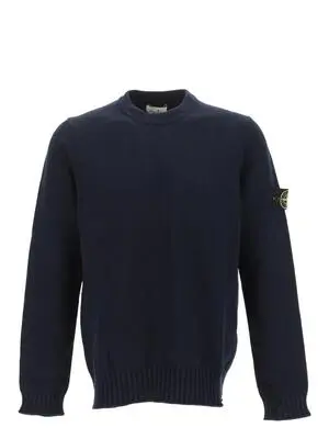 Stone Island Crewneck Knitted Jumper With Sleeve Badge - Blue