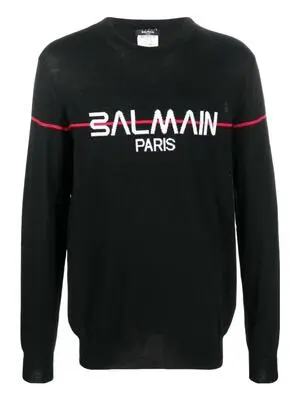 Balmain Intarsia Logo Crew Neck Jumper - Black