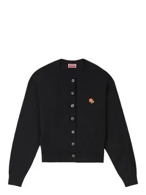 Kenzo Embroidered Merino Wool Crewneck Cardigan - Black