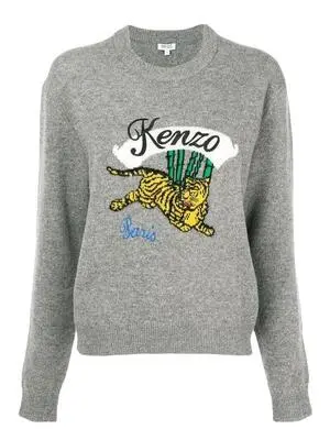 Kenzo Tiger Inlaid Knit Sweater - Gray