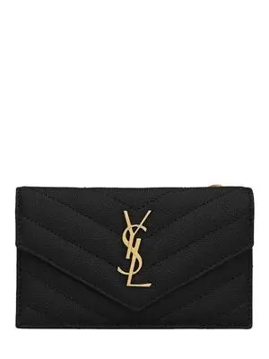 Saint Laurent Cassandre Matelassé Fragments Flap Card Case - Black