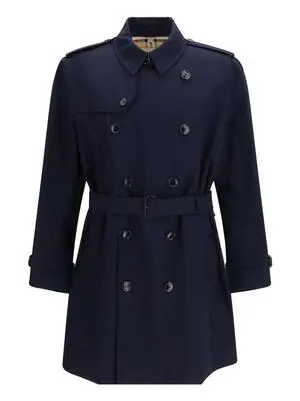 Burberry Double Breasted Belted Trench Coat - Navy