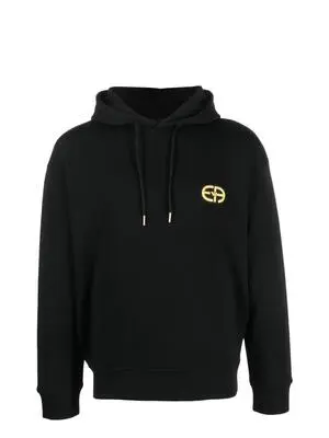 Emporio Armani Long Sleeve Hoodie With Logo Patch - Black